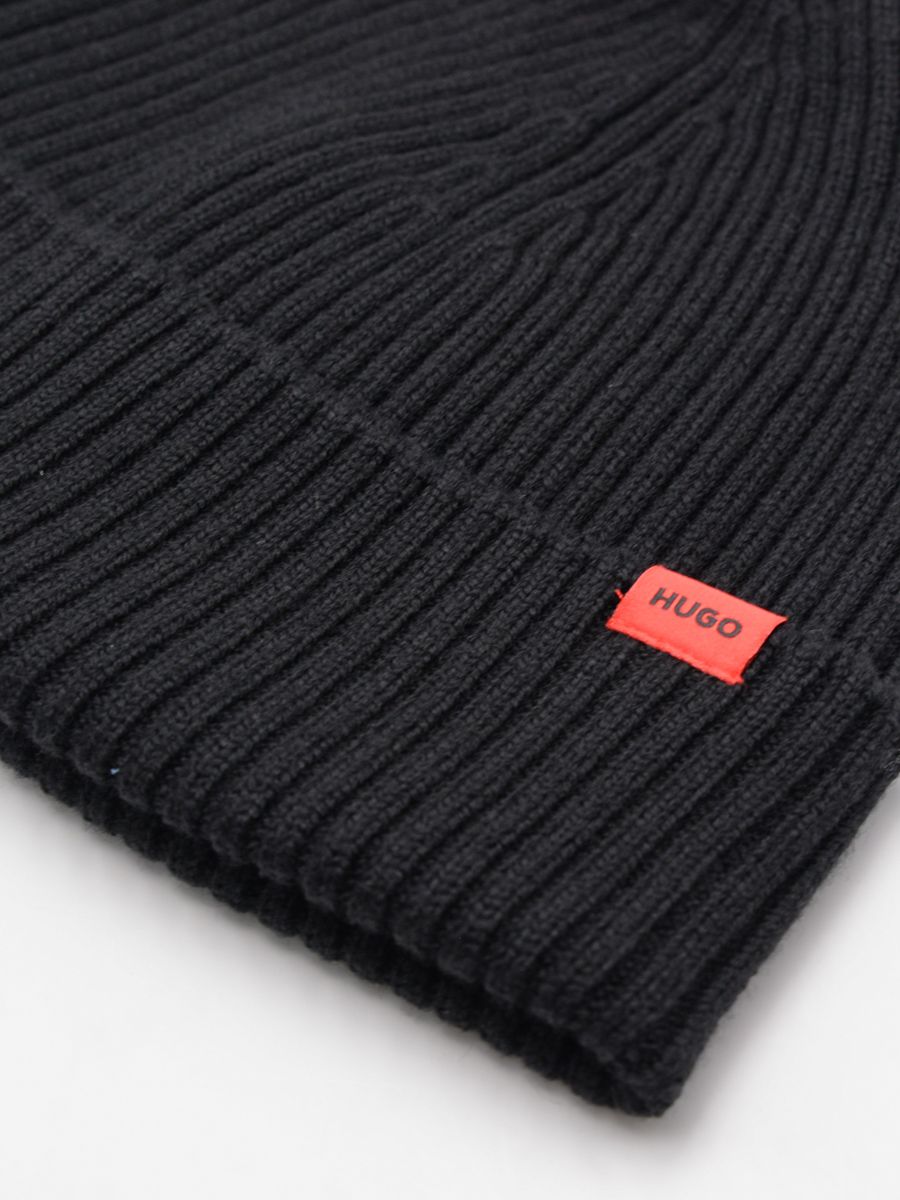 Hugo men's hat in pure ribbed wool Black Hugo 50524570